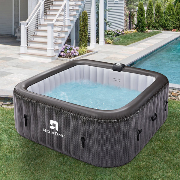 RELXTIME 4-6 Person Inflatable Hot Tub, Portable Air Jet Square Spa Outdoor Heater Blow Up ...
